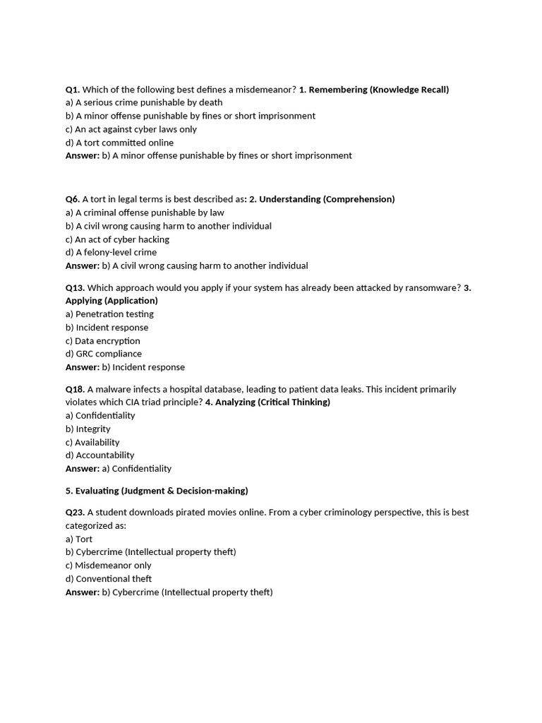 Q1. 1. Remembering (Knowledge Recall) | PDF