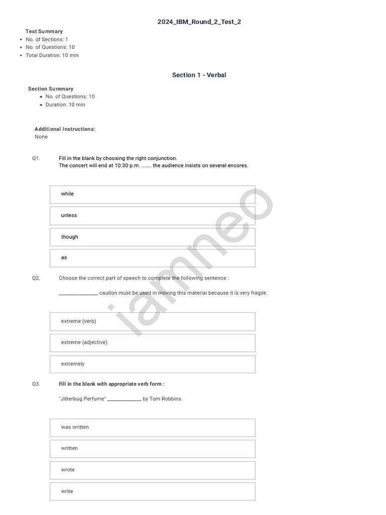 IBM Round - 2 Test - 2 | PDF | Languages | Foreign Language Studies