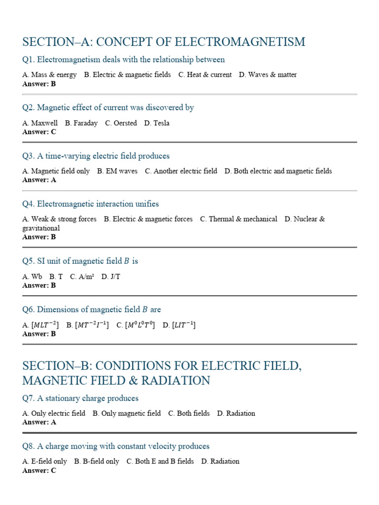 Electromagnetism Concepts and Questions | PDF | Magnetic Field ...