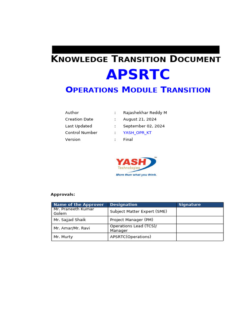 APSRTC Operations Knowledge Transition | PDF | Conductor (Rail)