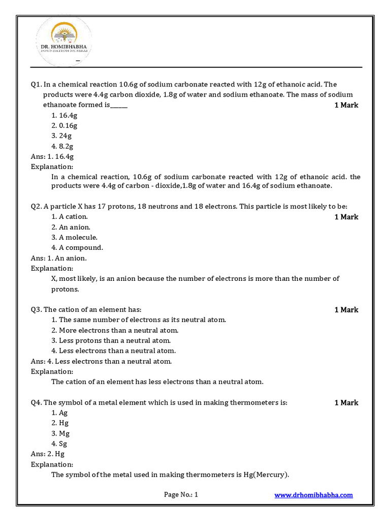 Class9 Science Atoms and Molecules Worksheet A | PDF | Atoms | Ion