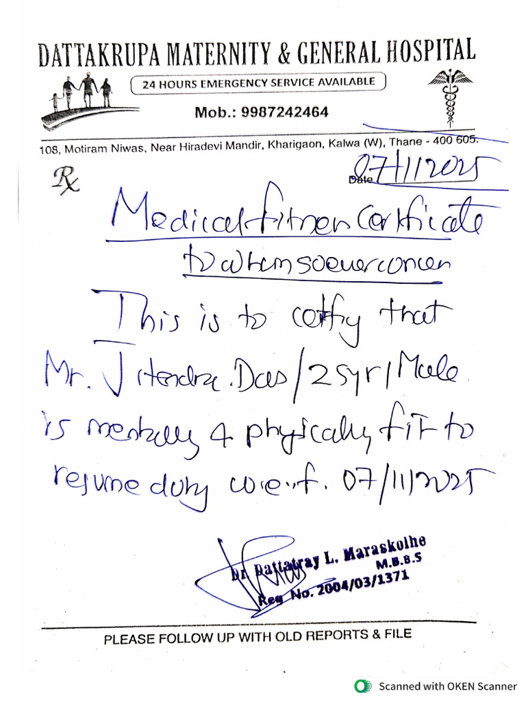 Mbbs Fitness Certificate | PDF
