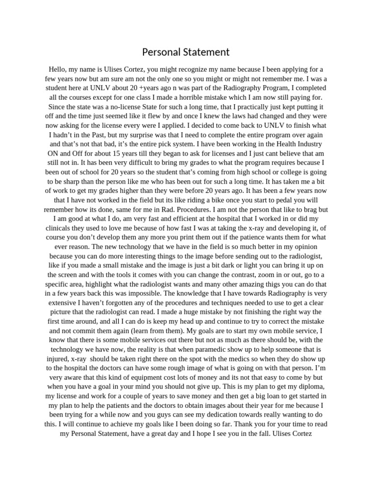 Personal Statement | PDF | Radiology | X Ray