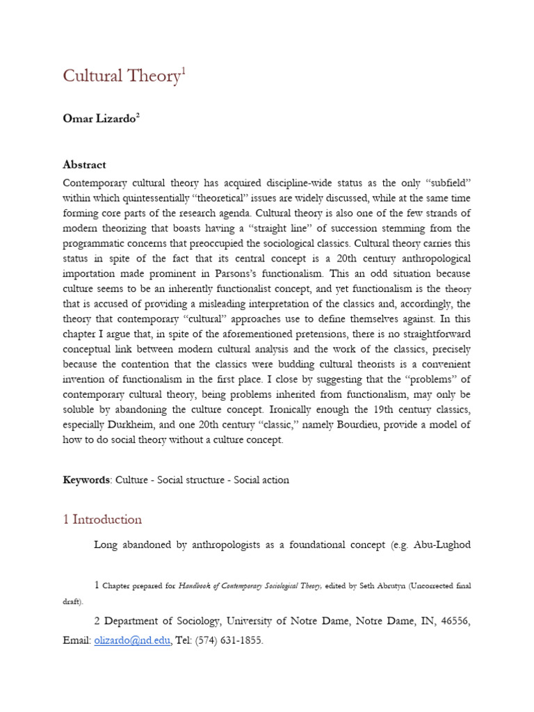 Rethinking Cultural Theory in Sociology | PDF | Sociology | Max Weber