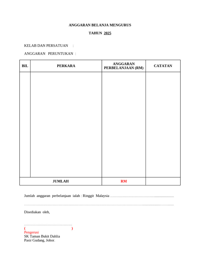 Anggaran Belanja Mengurus Kelab | PDF