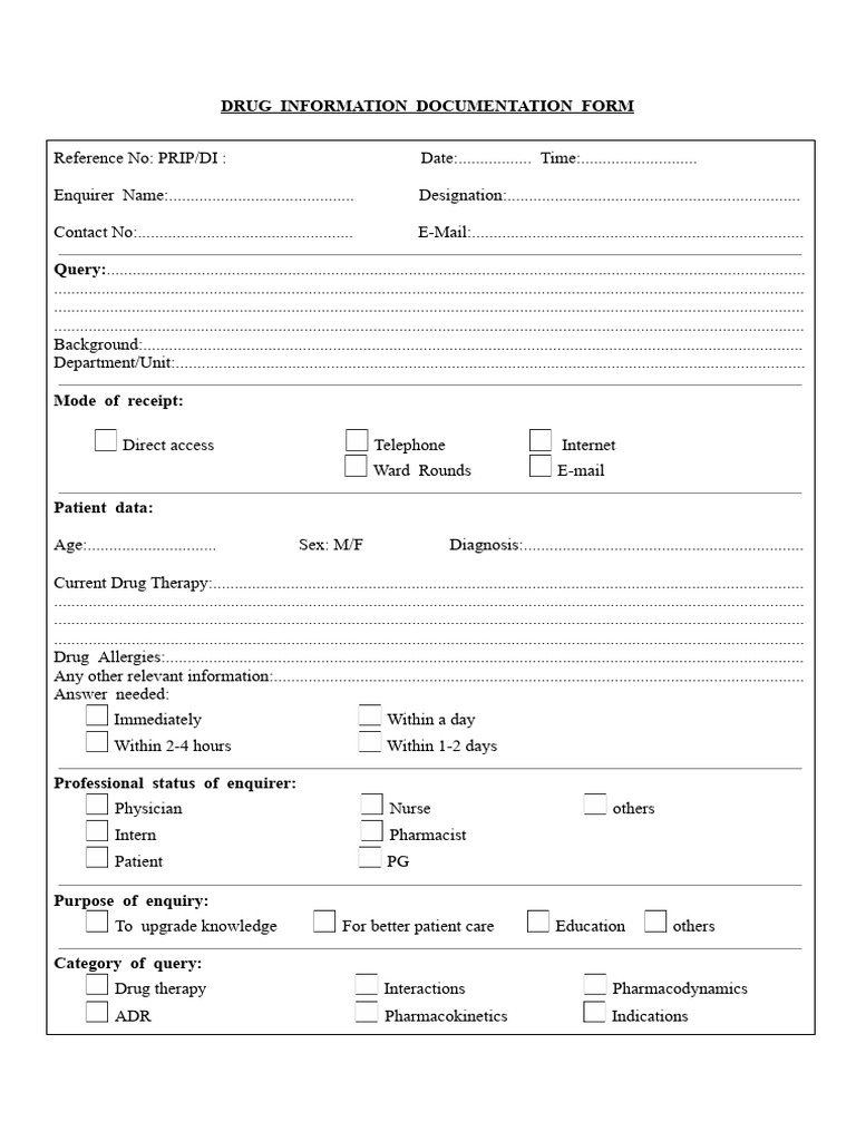 Drug Information Documention Form | PDF | Health Care | Medical Treatments