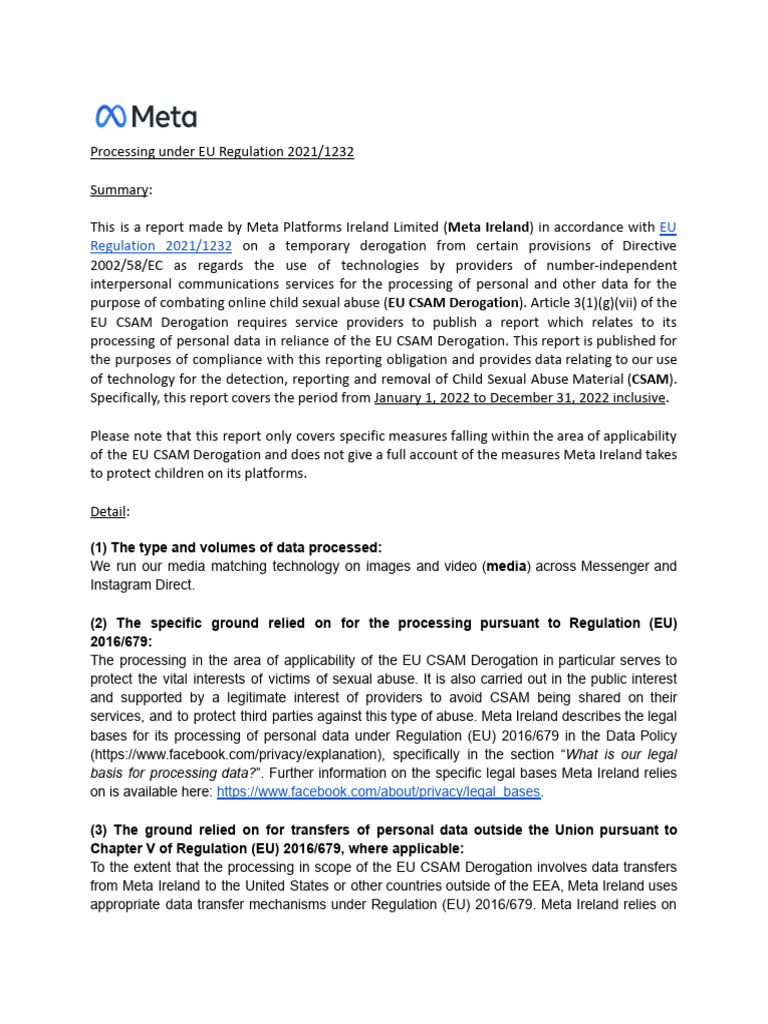 EU CSAM Derogation Report 2023 | PDF | Child Pornography | Information ...