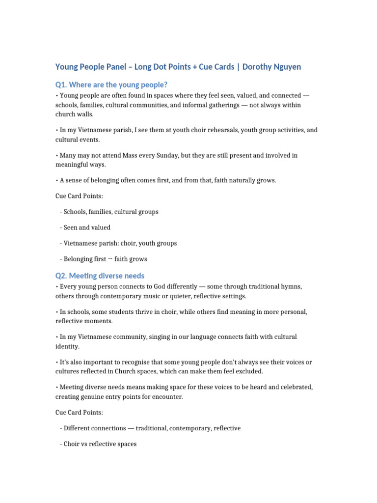Young People Panel Long Dot Points With Cues | PDF