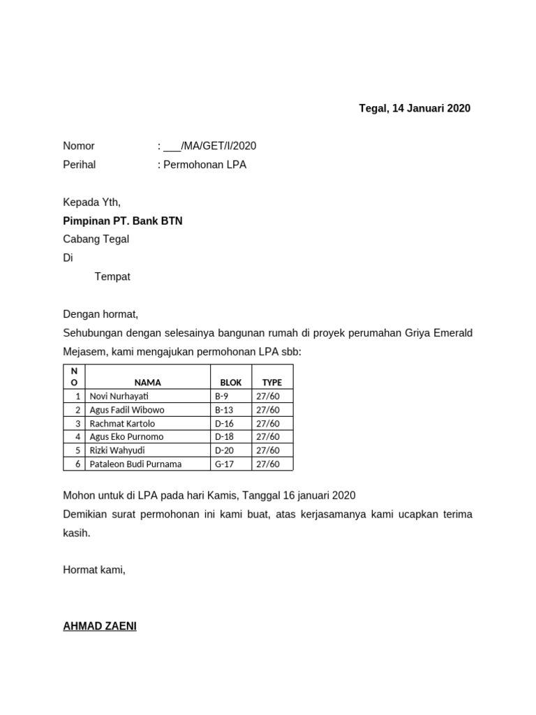 Surat Lpa Dan Akad | PDF