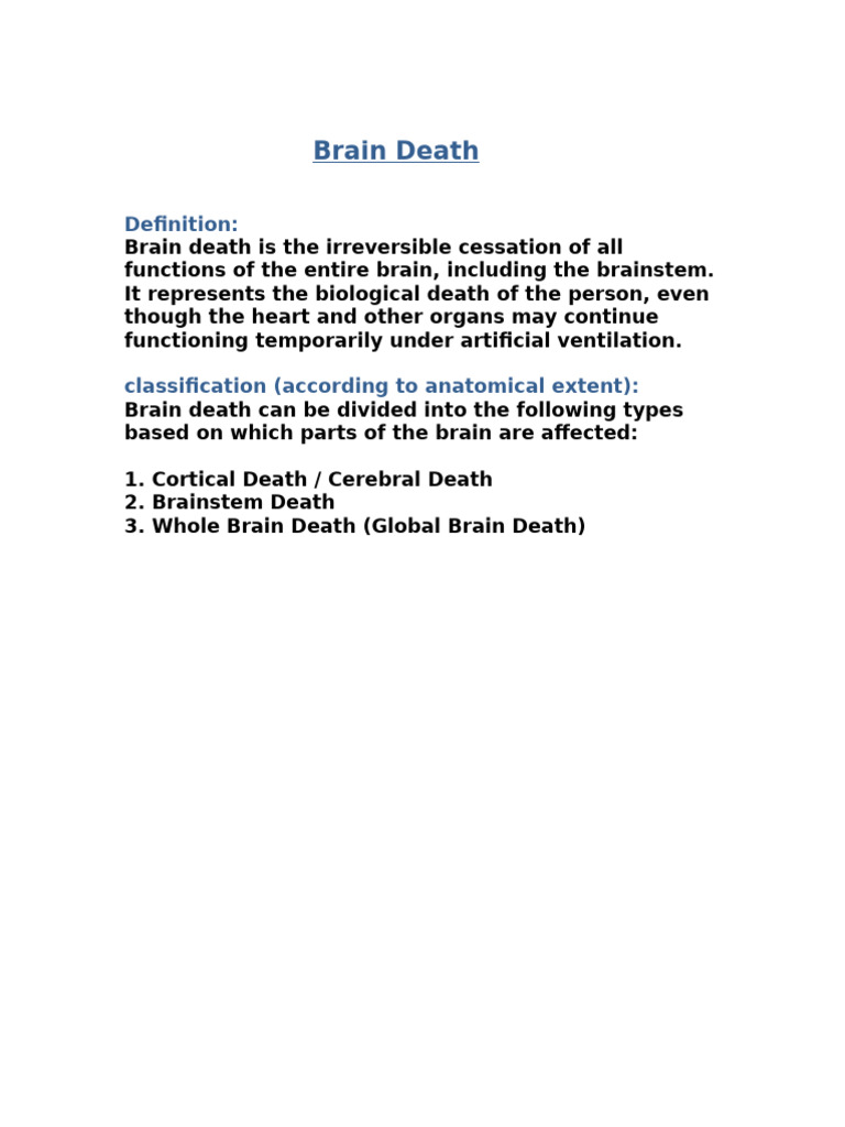 Brain Death Types Detailed | PDF | Brainstem | Brain