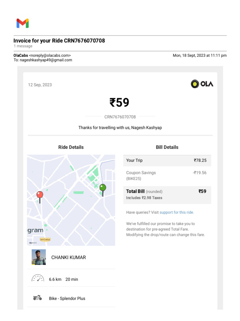Gmail - Invoice For Your Ride CRN7676070708 | PDF