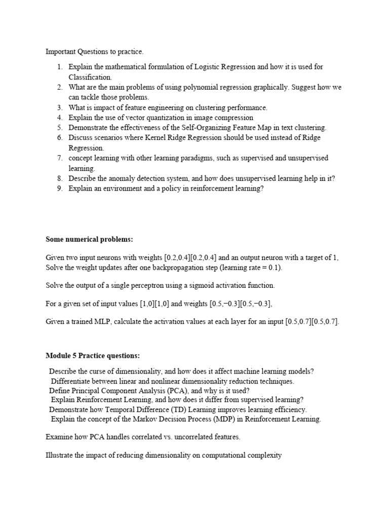 Practice Questions ML | PDF