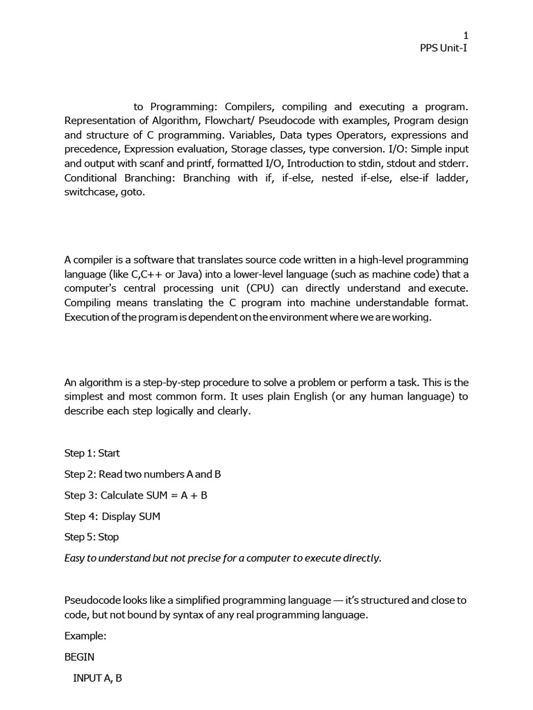 Unit-I PPS | PDF | Integer (Computer Science) | Data Type