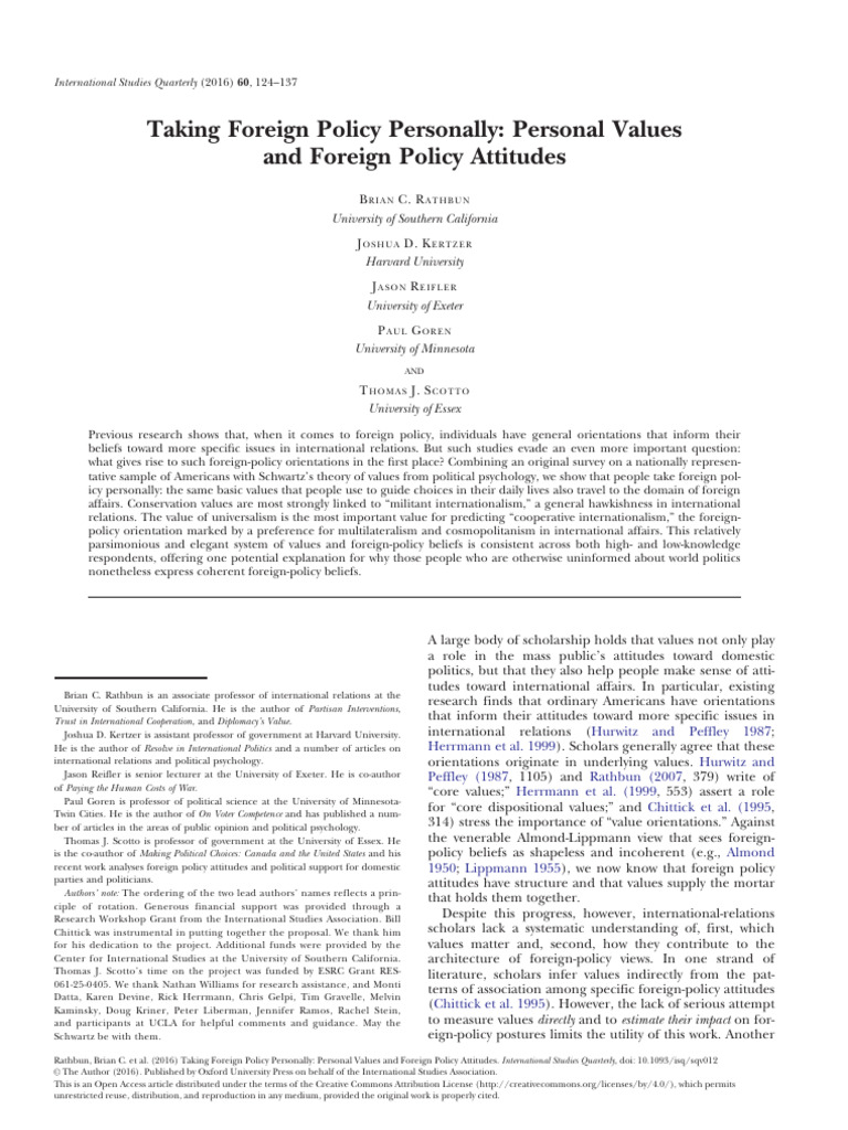 BRIAN C. RATHBUN ET AL.. Taking Foreign Policy Personally. Personal ...