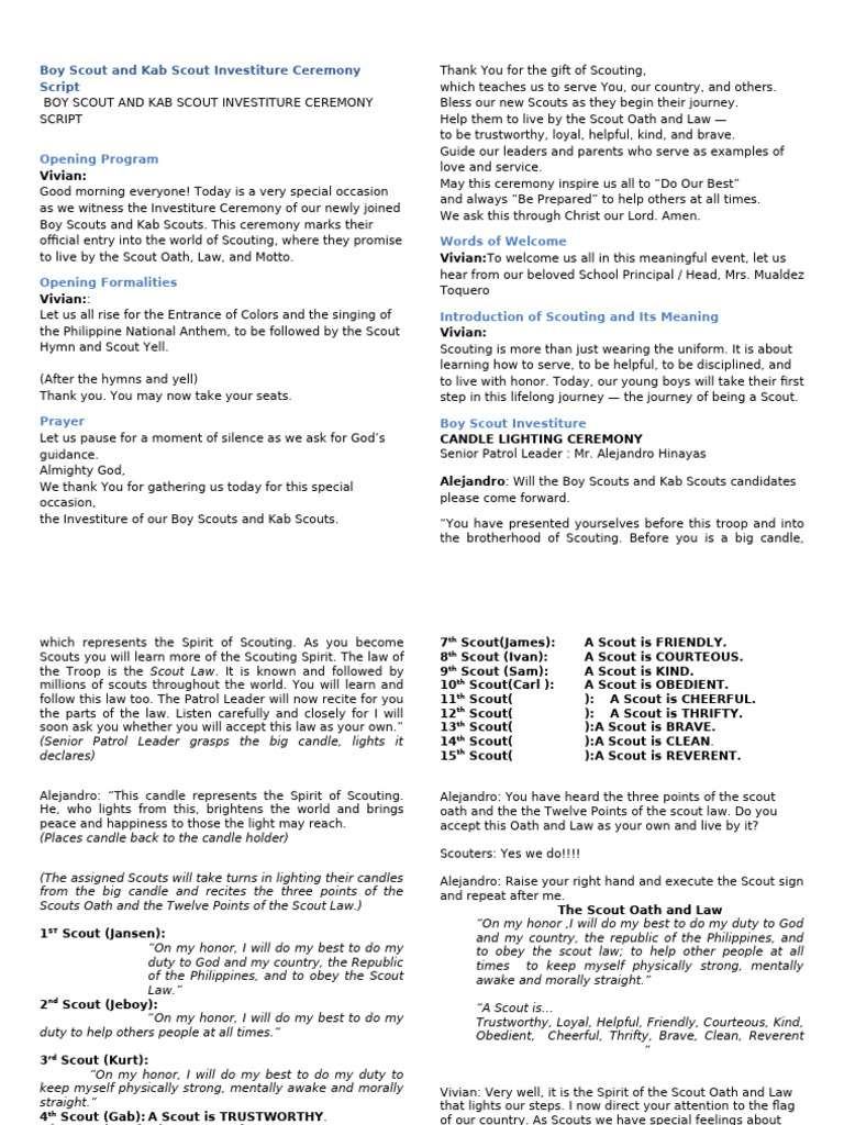 Boy and Kab Scout Investiture Script | PDF | Scouting