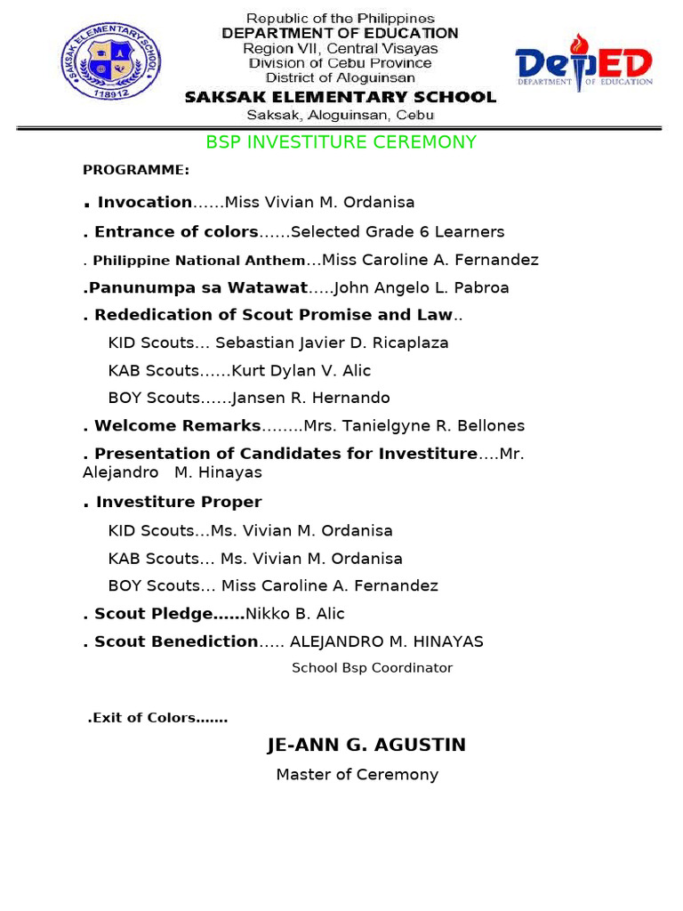BSP Investiture Ceremony 1 | PDF