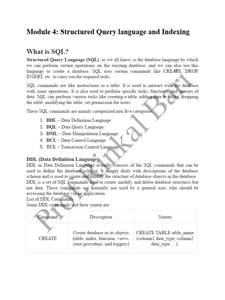 Module 4 - Structured Query Language and Indexing | PDF | Database ...