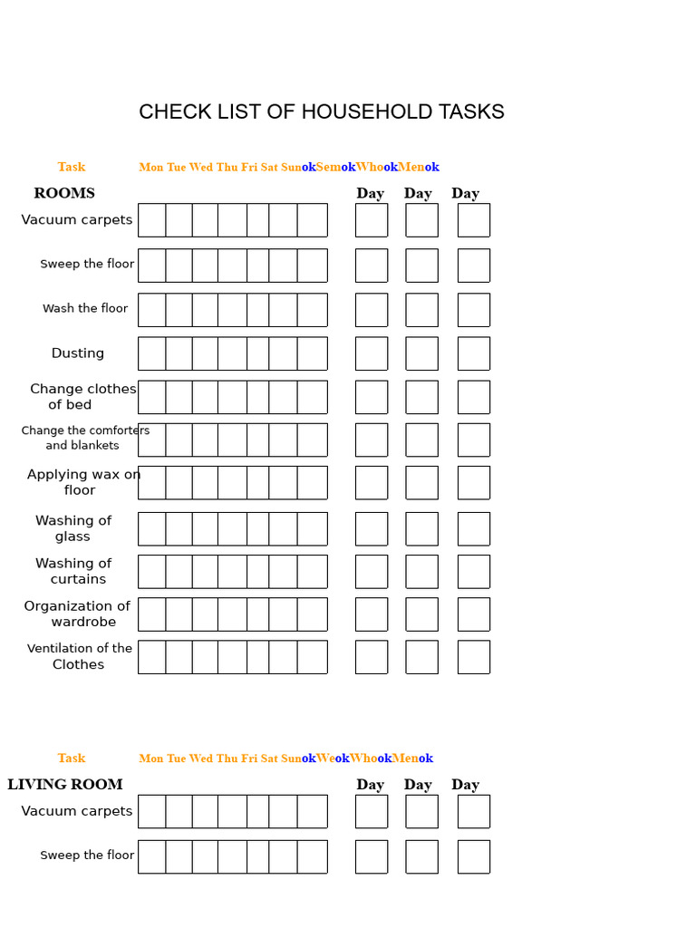 CHECKLIST - HOUSEHOLD TASKS (1) | PDF