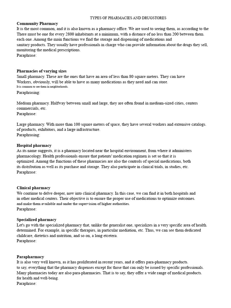Types of Pharmacies | PDF | Pharmacy | Pharmacist