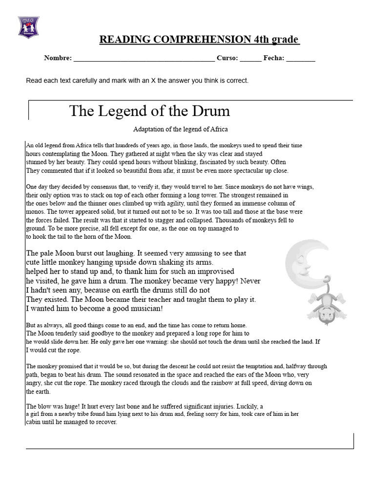 4th Grade Reading Comprehension: Drum Legend | PDF