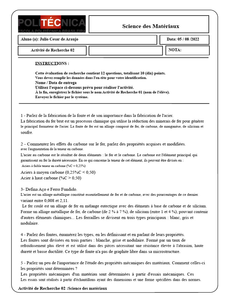 Science des Matériaux : Fabrication et Propriétés | PDF | Acier ...