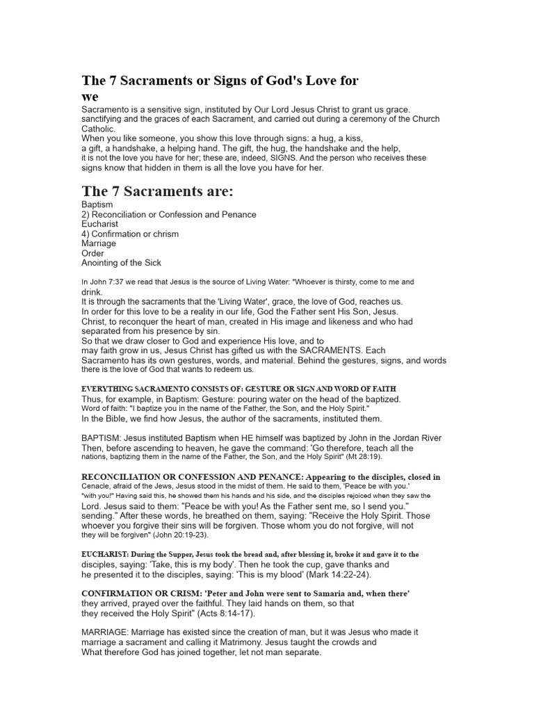 The 7 Sacraments or Signs of God's Love For Us | PDF | Sacraments ...