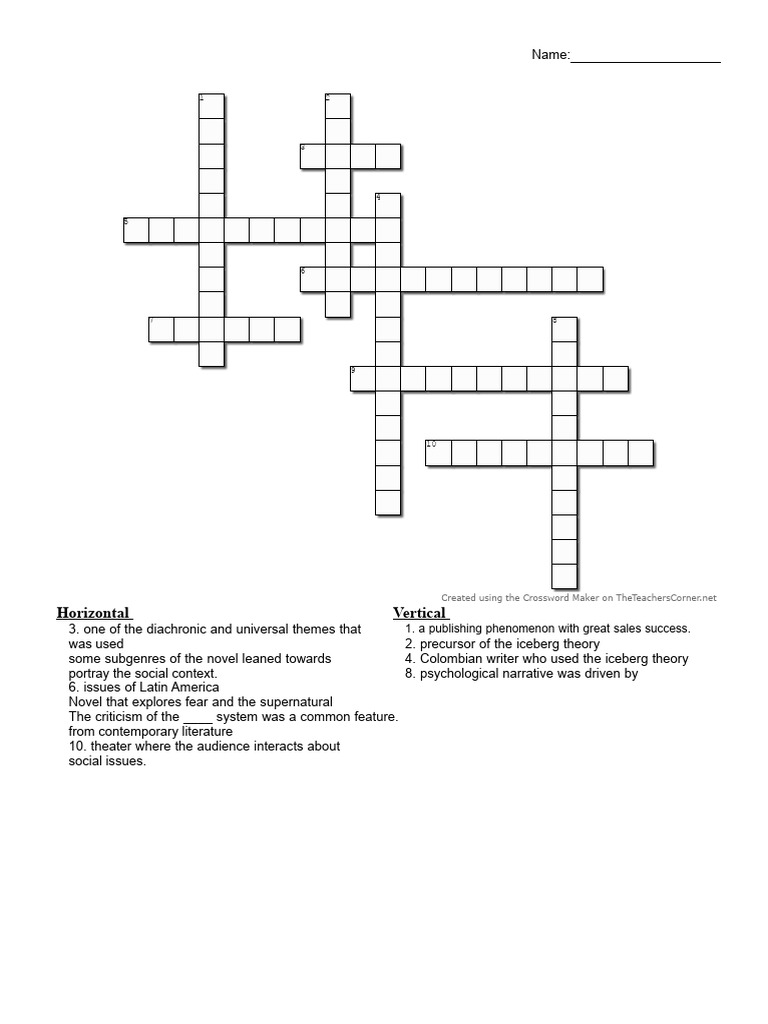 Crossword About Literature | PDF
