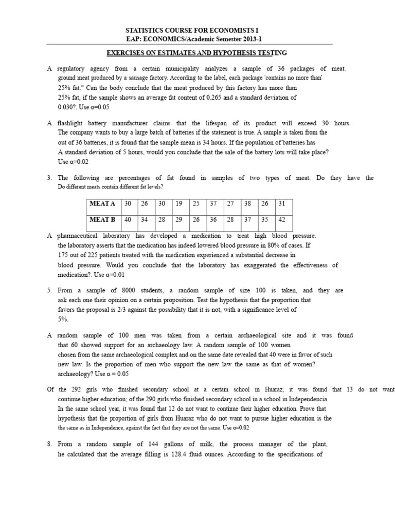 Exercises on Hypothesis Testing - Economics | PDF | Statistics ...