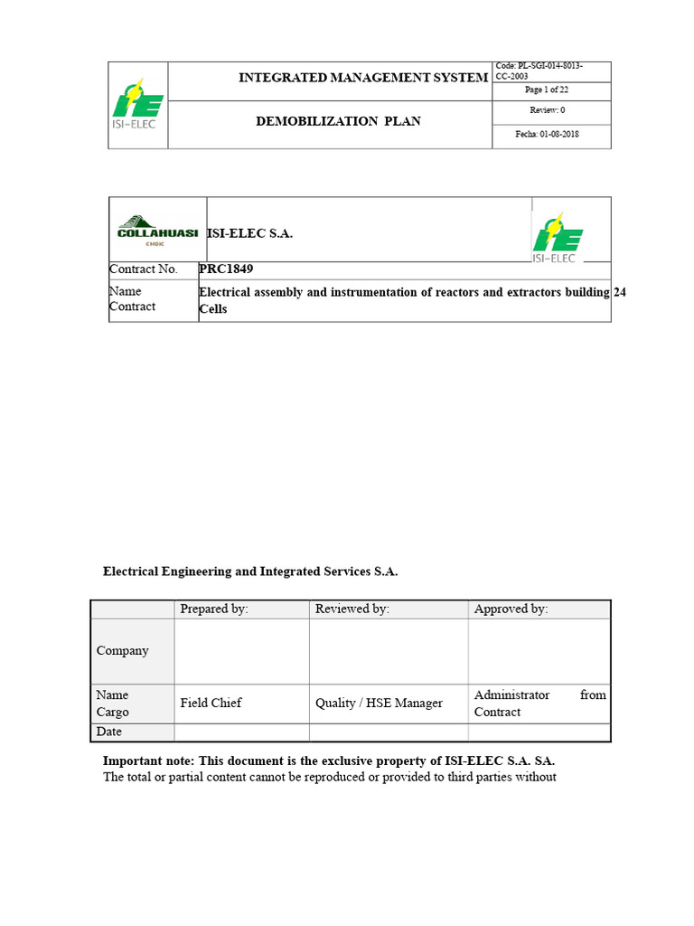 demobilization plan.docx | PDF | Waste | Crane (Machine)