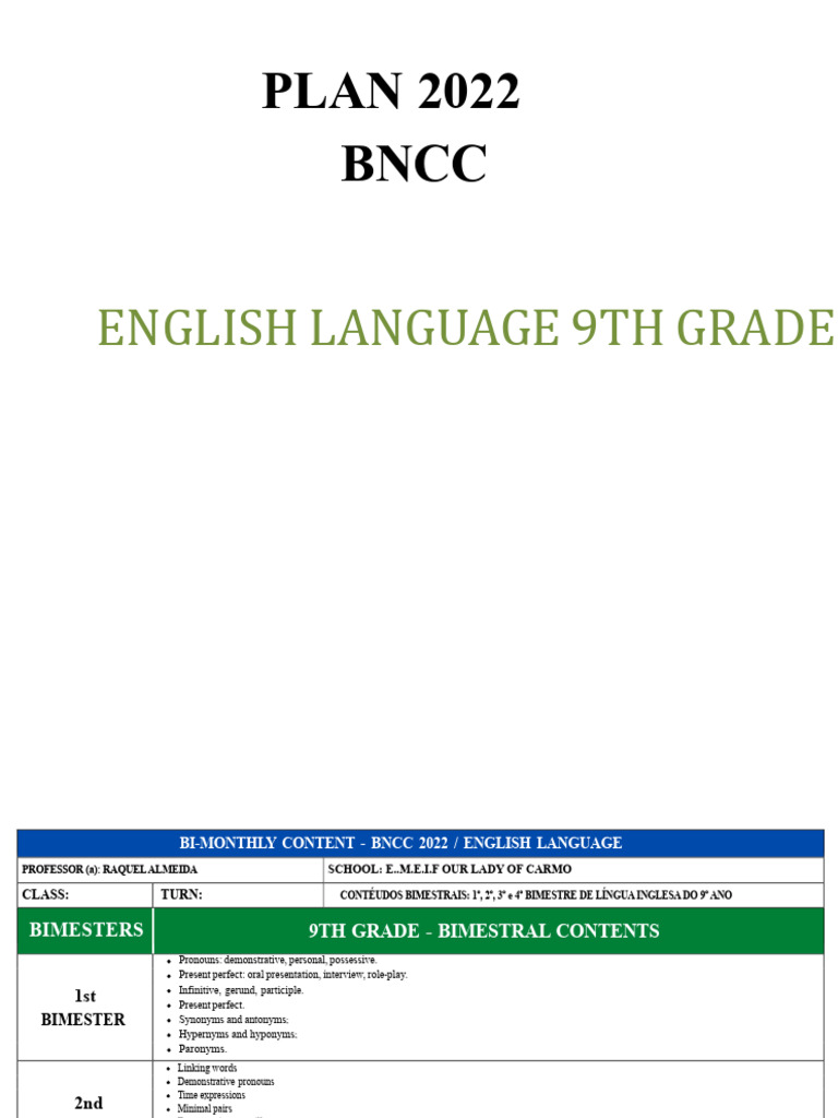 9th Grade - ENGLISH - Planning | PDF | Verb | English Language
