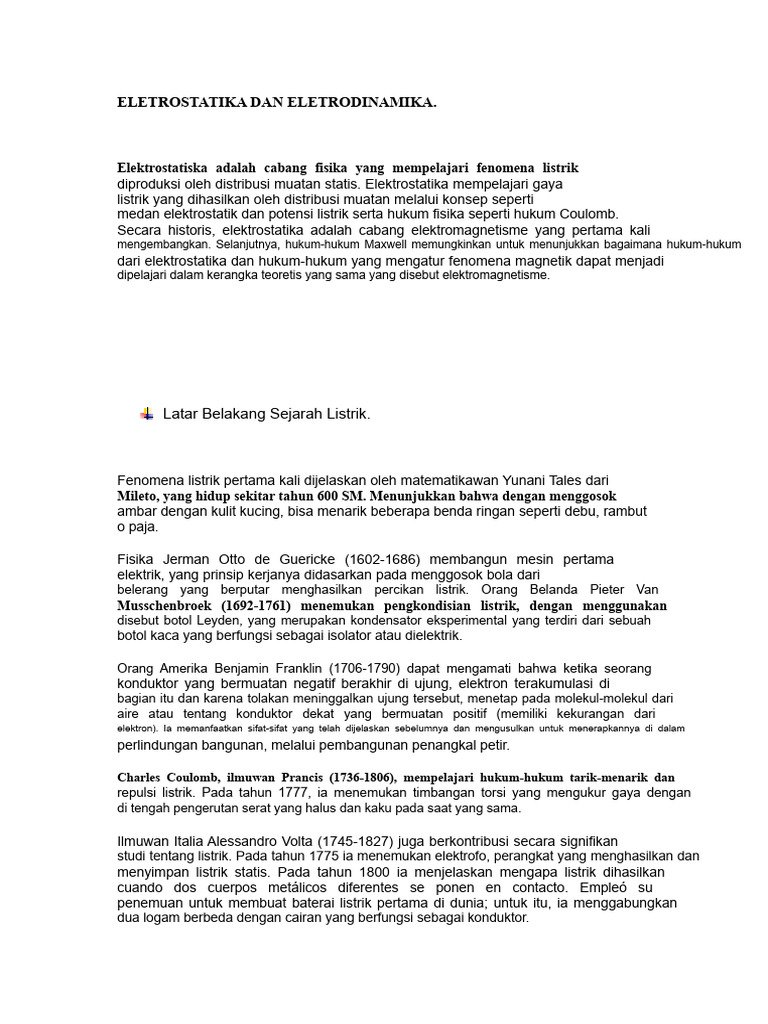 Sejarah dan Prinsip Elektrostatika | PDF