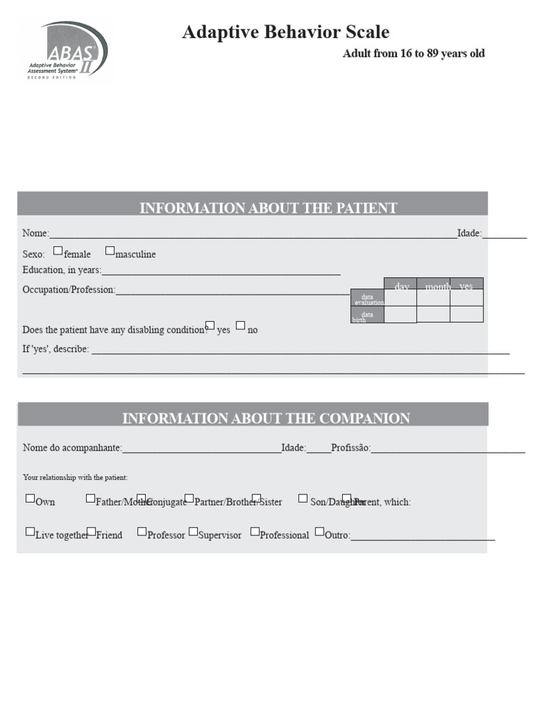 ADAPTIVE BEHAVIOR SCALES Adult 16 To 89 Years | PDF | Laundry | Meal