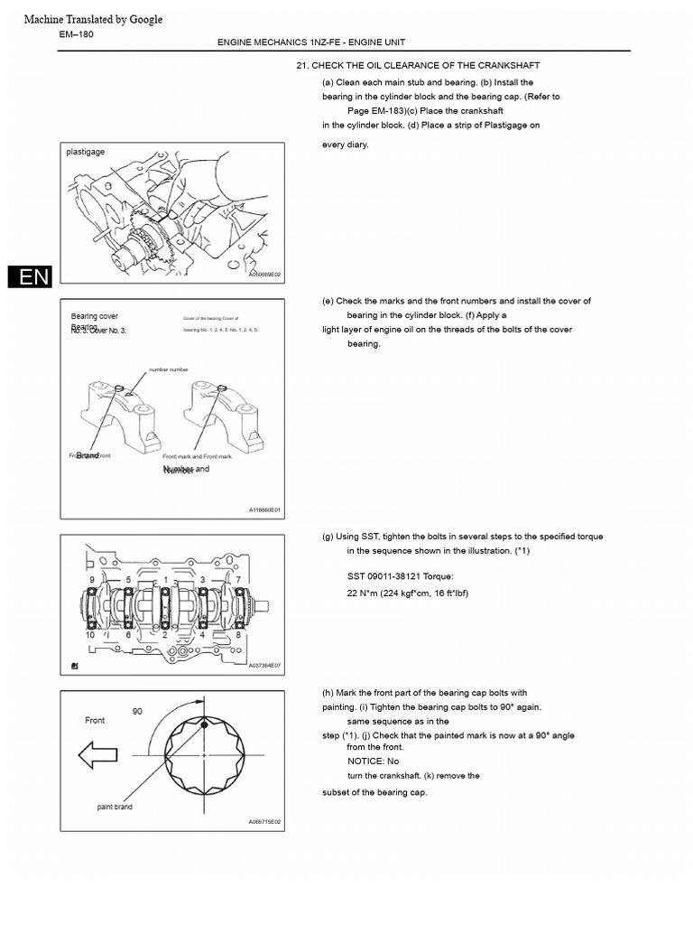 Toyota 1NZ-FE Mechanics Manual (401-436) - 1 | PDF | Piston | Bearing ...