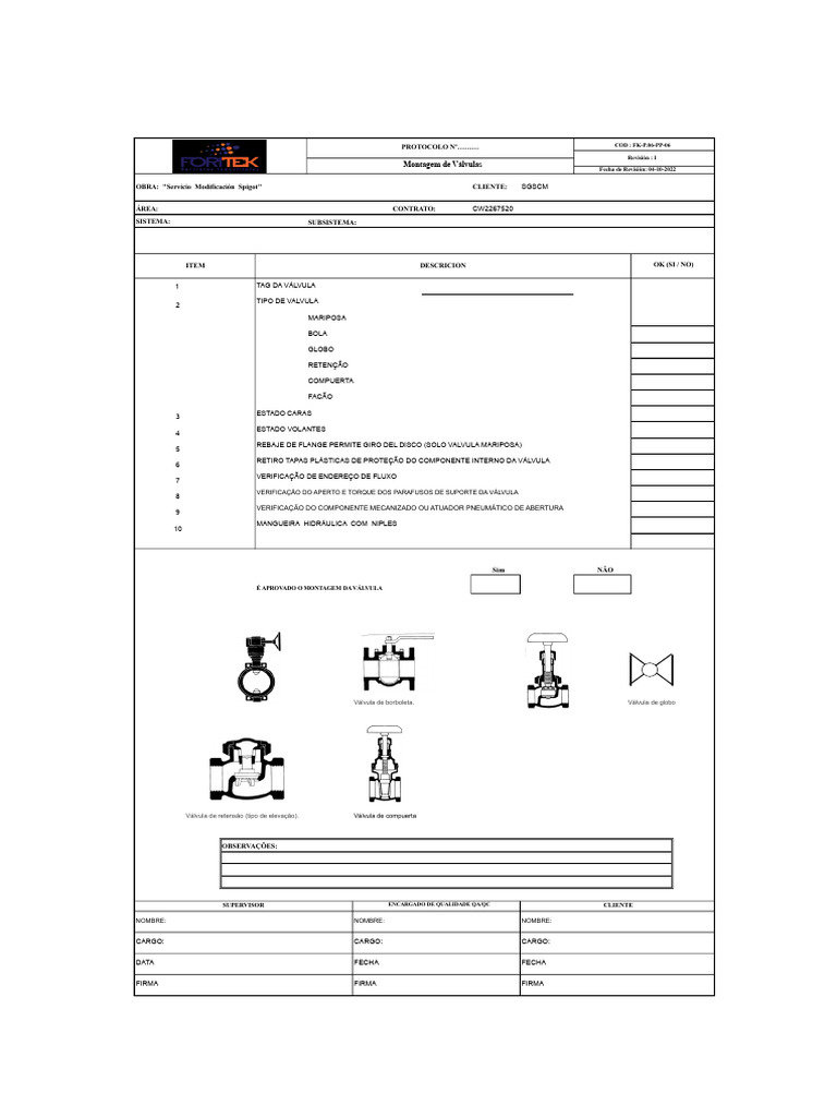 Montagem de Válvulas: Protocolo e Verificações | PDF | Válvula ...