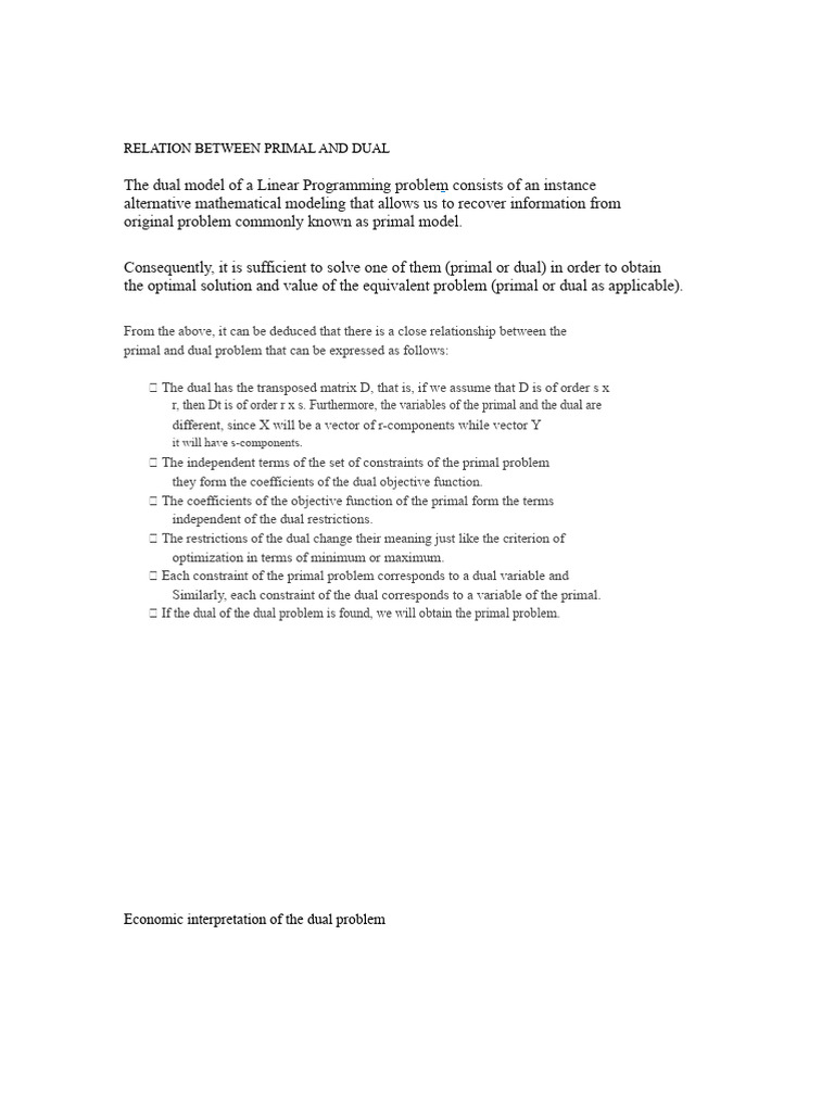 Relation Between Primal and Dual | PDF | Mathematical Optimization ...