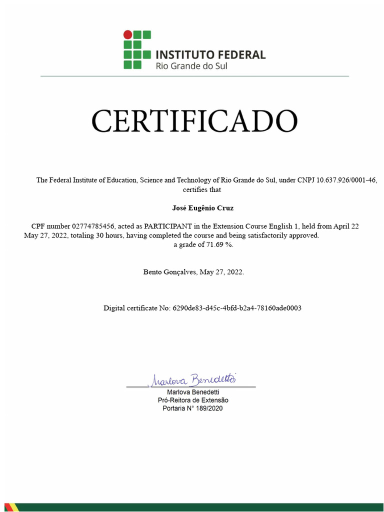 Certificate (IFRS) | PDF