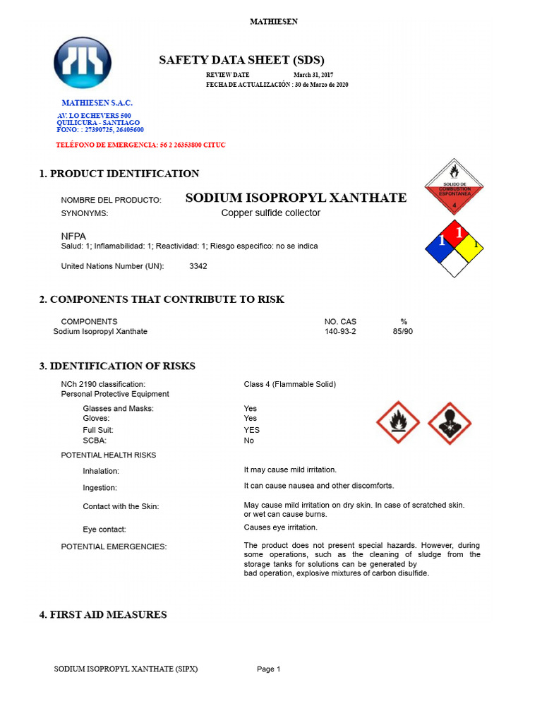 MSDS Isopropyl Sodium Xanthate (Sipx) | PDF | Breathing | Water