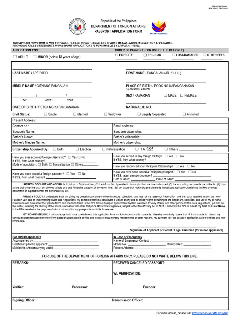 Philippine Passport Application Form | PDF | Naturalization | Passport