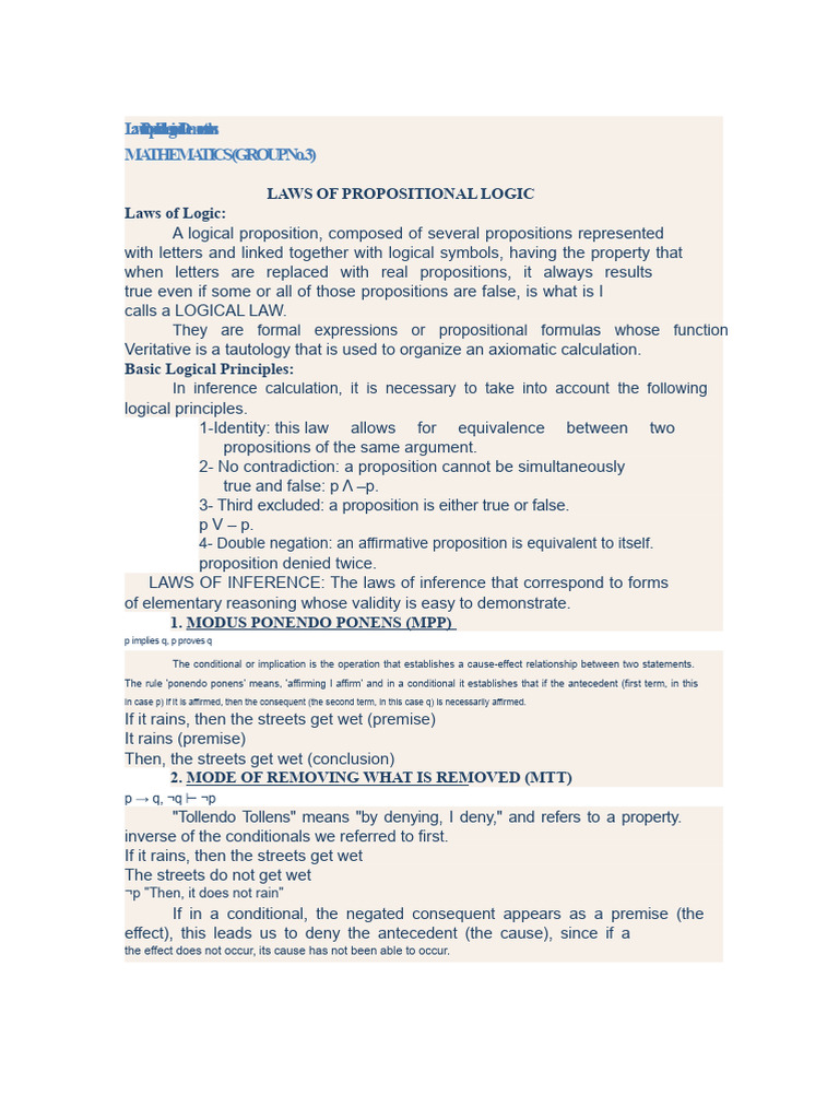 Laws of Propositional Logic and Mathematical Proofs | PDF | Logic | Theorem