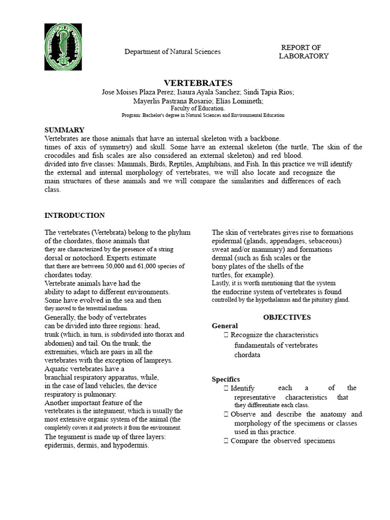Report on Vertebrates | PDF | Vertebrates | Gastrointestinal Tract
