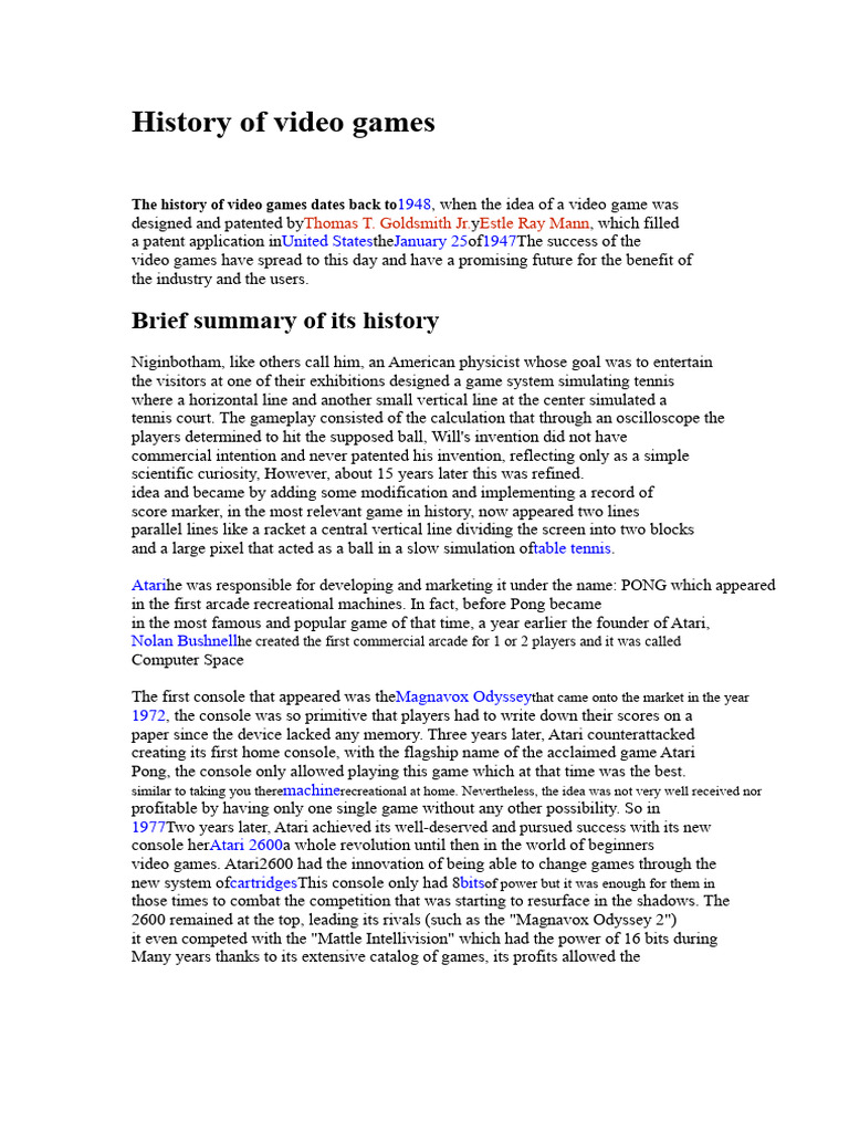 History of Video Games | PDF | Video Game Consoles | Video Games