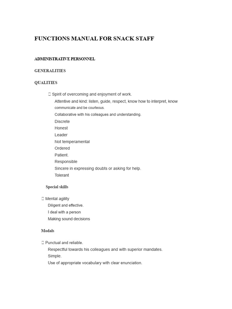 Personnel Functions Manual of A Snack and The Other One You Told Me ...