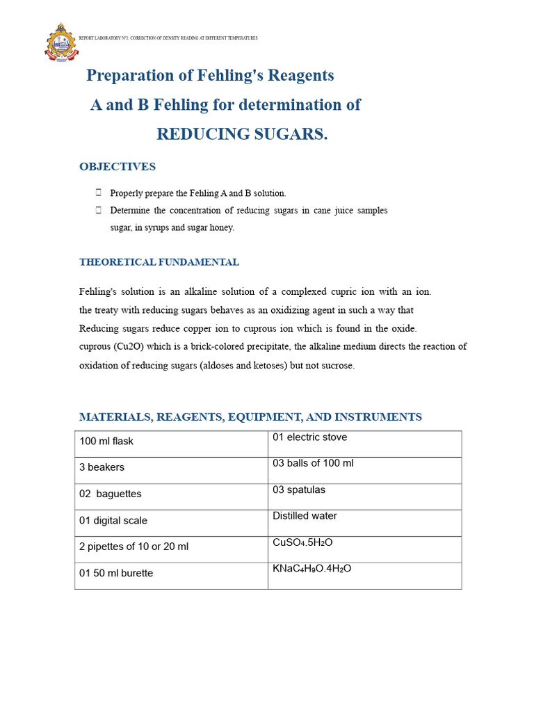Inf. 2-Preparation of Fehling Reagents A and B for the Determination of Reducing Sugars | PDF ...