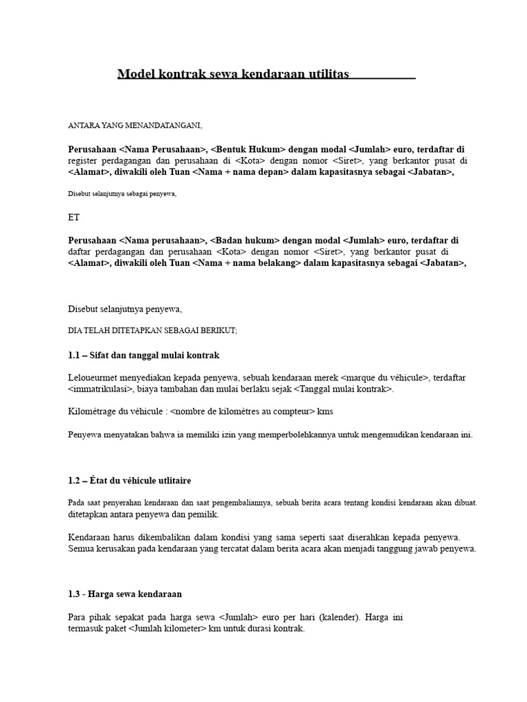 Kontrak Sewa Kendaraan Utilitas | PDF