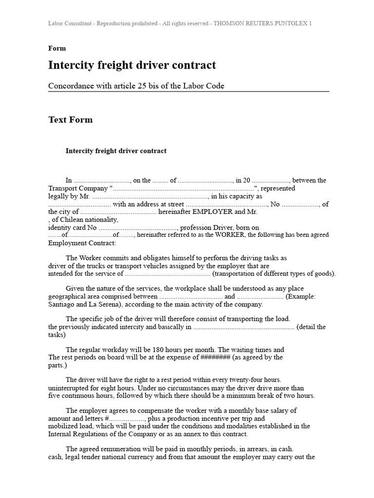 Intercity Freight Driver Employment Contract | PDF | Employment | Salary