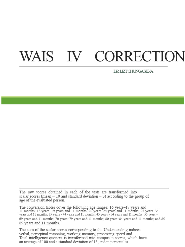 Wais Iv Correction | PDF | Wechsler Adult Intelligence Scale ...
