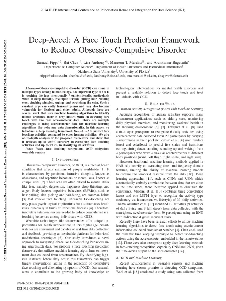 Deep-Accel A Face Touch Prediction Framework To Reduce Obsessive-Compulsive Disorder | PDF ...