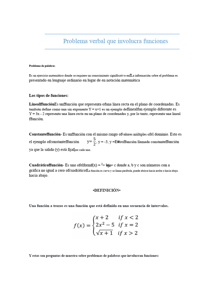 Problema de Palabras Que Involucra Funciones | PDF | Función ...
