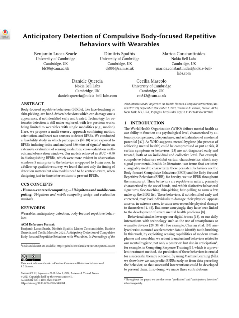 Anticipatory Detection of Compulsive Body-Focused Repetitive | PDF ...