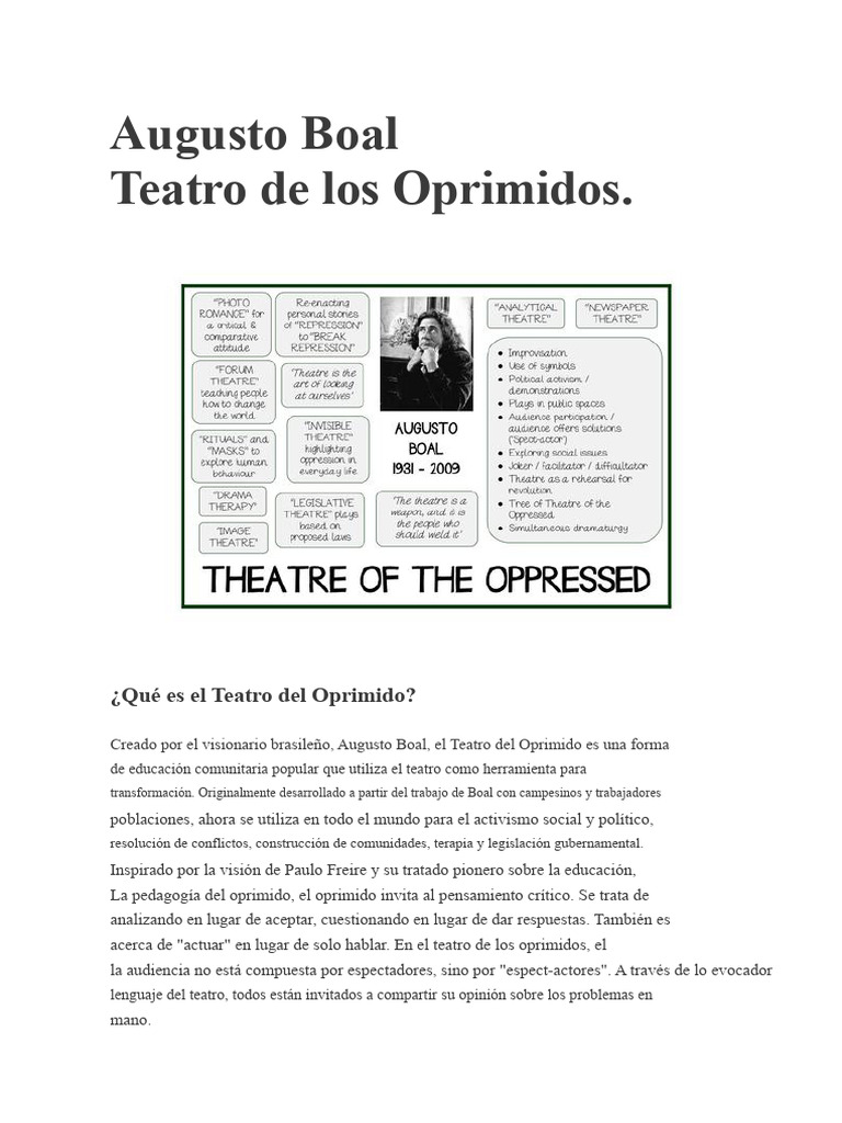 AUGUSTO BOAL - Teatro Foro y Espect-Actor | PDF